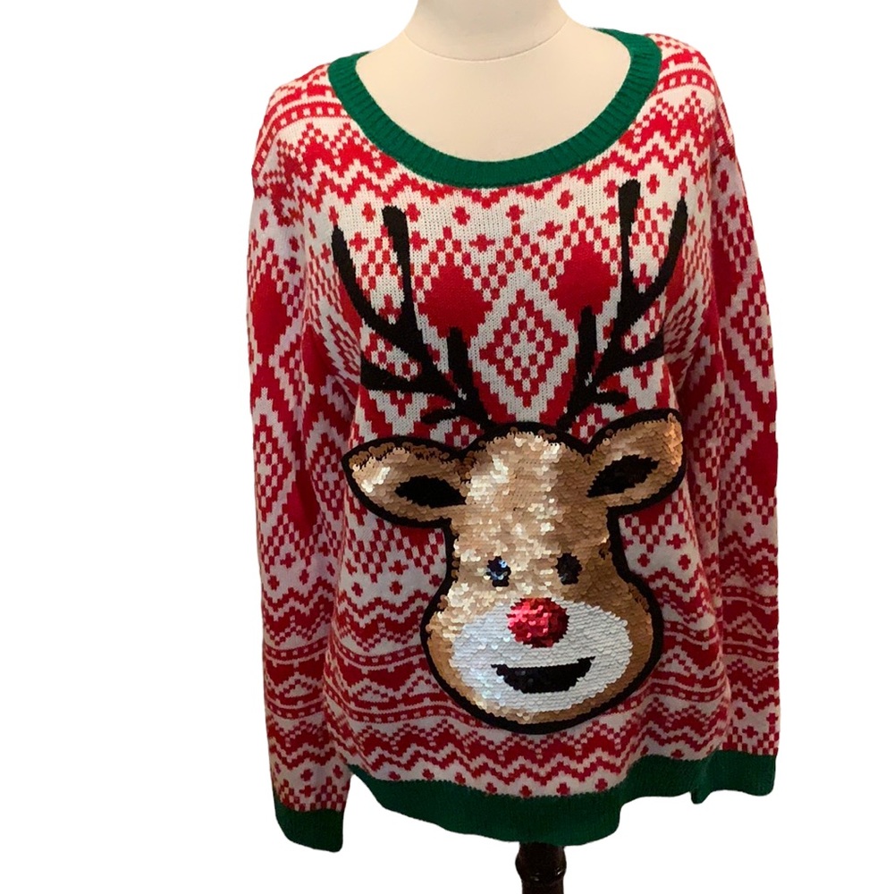 No Boundaries Holiday Christmas Rudolf Reindeer Sequi… - Gem